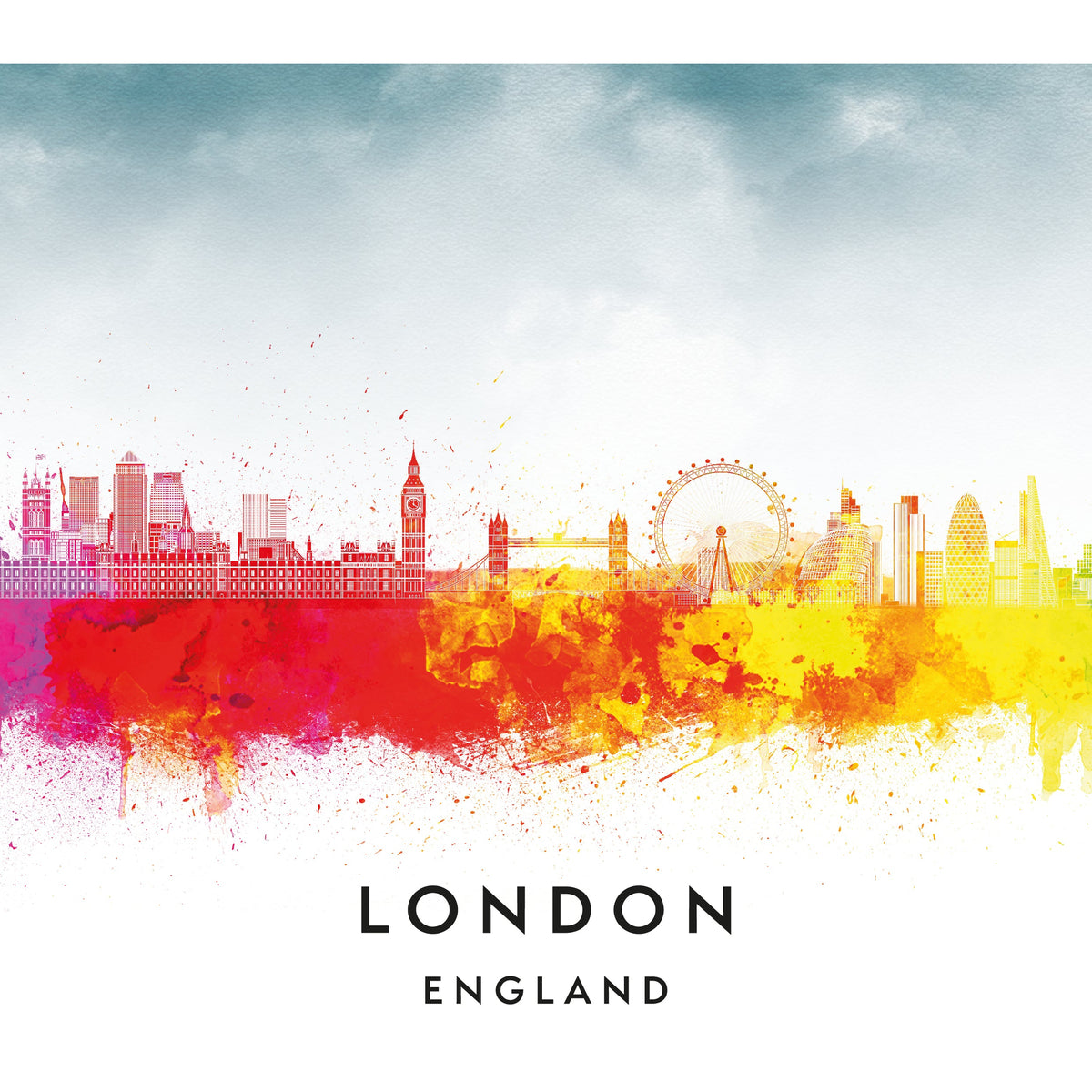 London Skylines Poster, Watercolor style Skylines Poster – UK Custom Posters