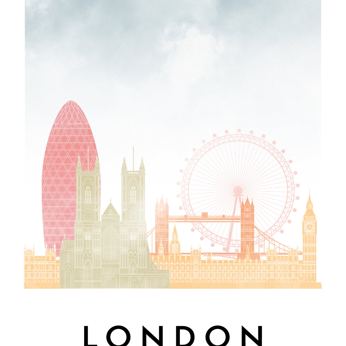 London Skylines Poster, Watercolor style Skylines Poster – UK Custom Posters