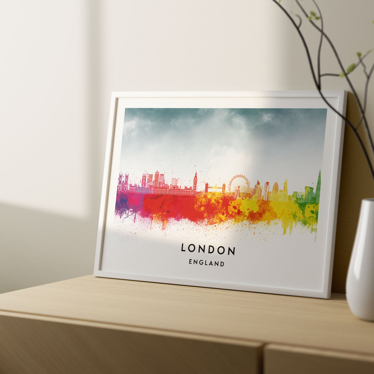 London Skylines Poster, Watercolor style Skylines Poster – UK Custom Posters