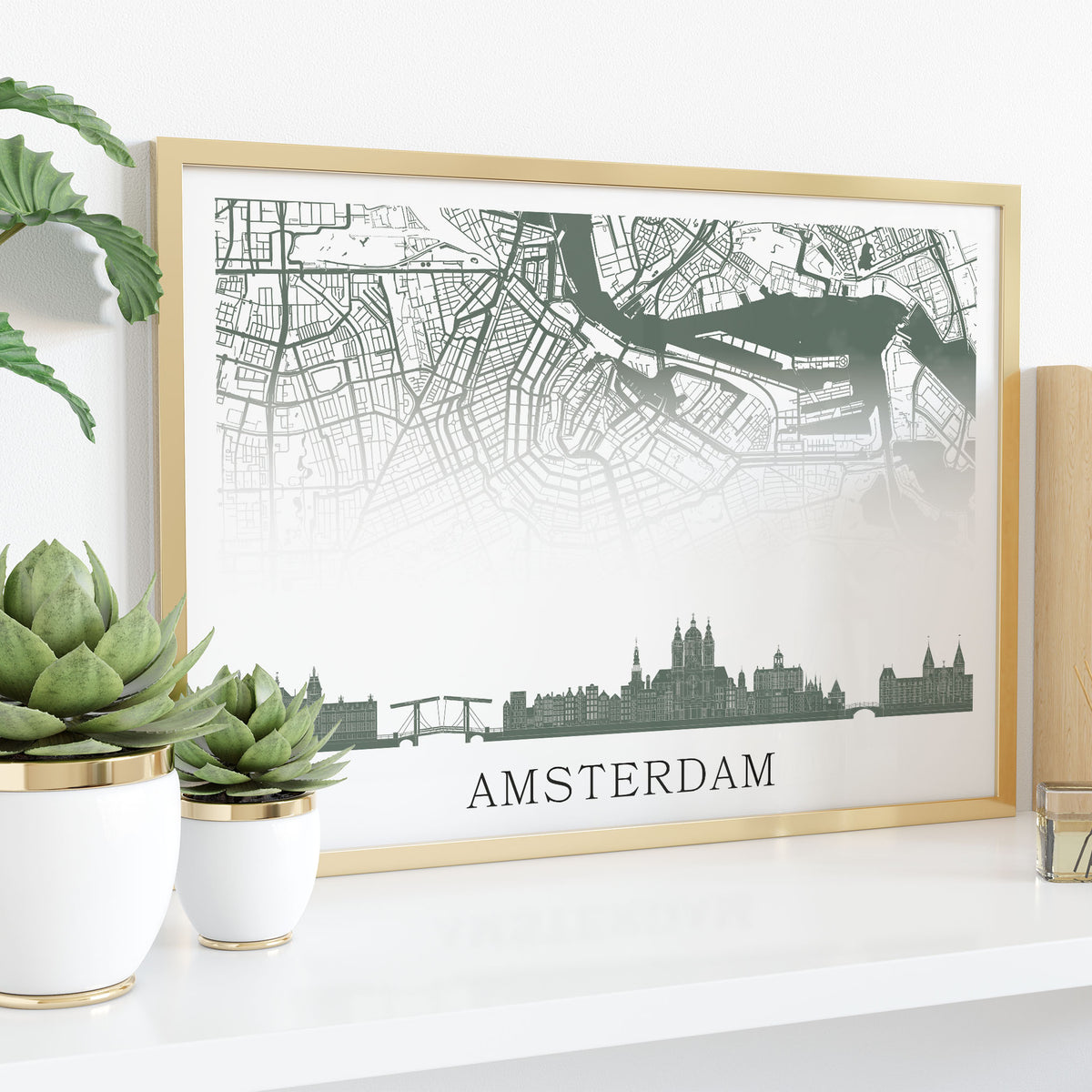 Amsterdam Skylines Poster, Horizontal Poster With a Map – UK Custom Posters