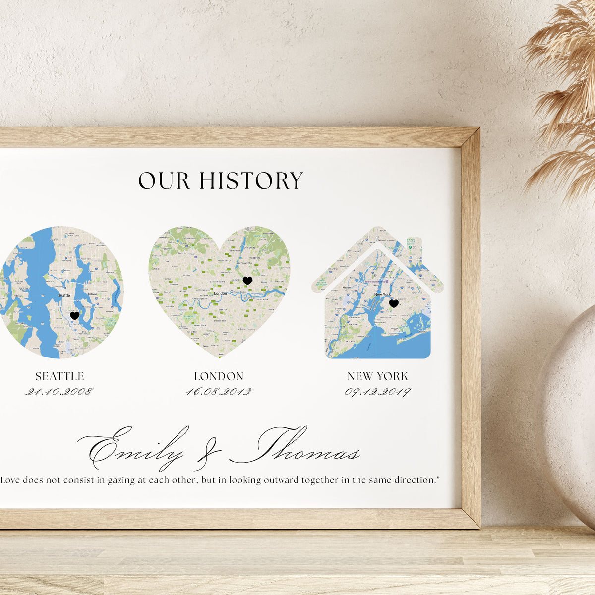 Personalised Map Poster- Story Map, 3 Locations, Your history Map – UK Custom Posters