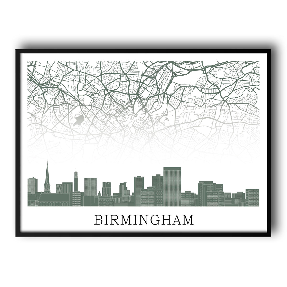 Birmingham Skylines Poster, Horizontal Poster With a Map – UK Custom Posters