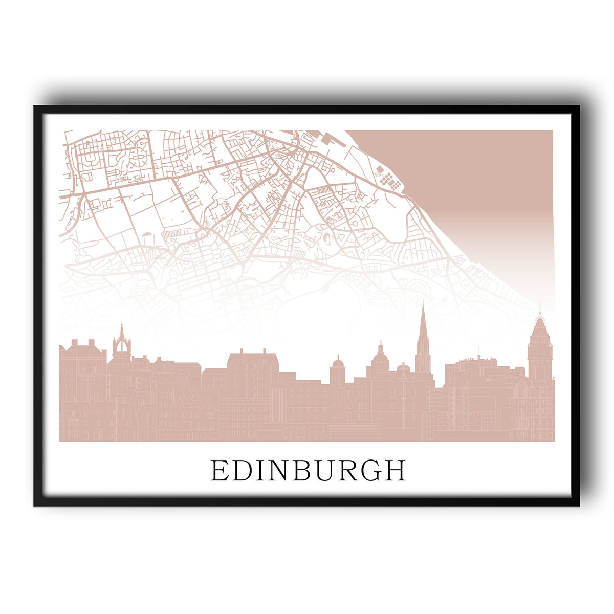 Edinburgh Skylines Poster, Horizontal Poster With a Map – UK Custom Posters