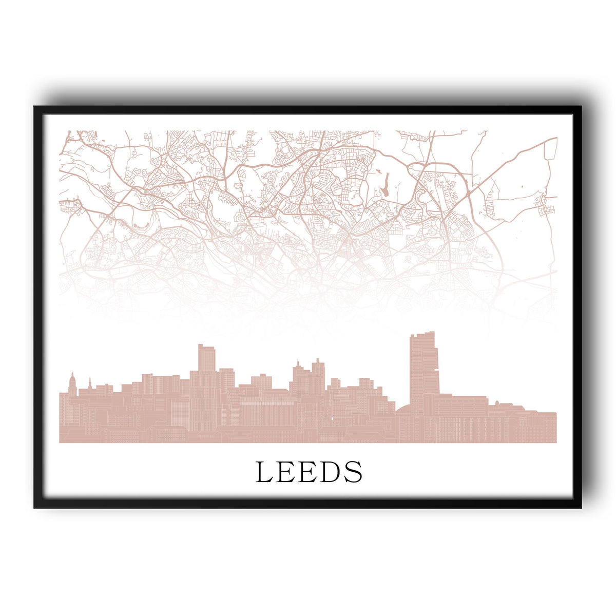 Leeds Skylines Poster, Horizontal Poster With a Map – UK Custom Posters