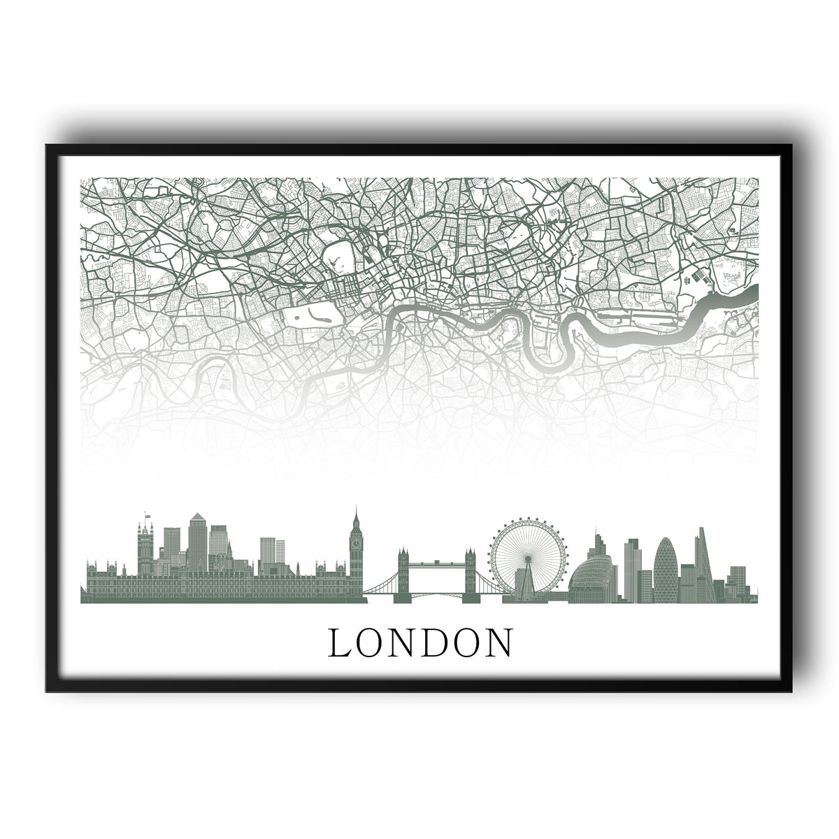 London Skylines Poster, Horizontal Poster With a Map – UK Custom Posters
