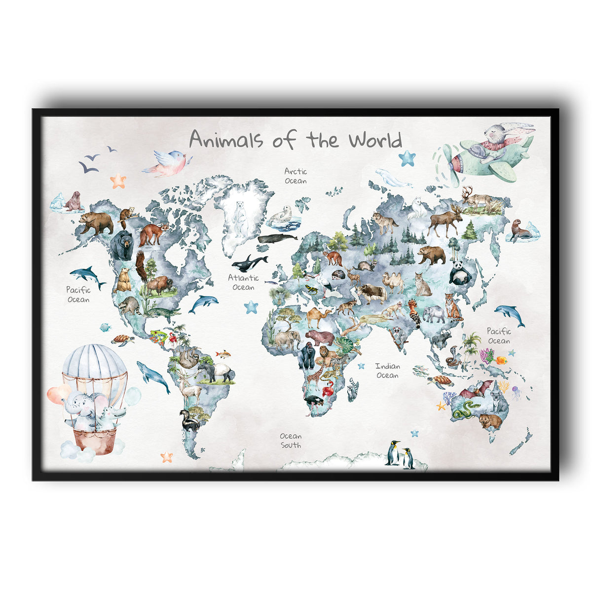 Animals World Map Poster for Kids - Safari Adventure – UK Custom Posters