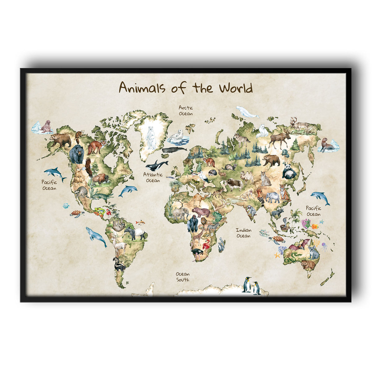 Animal World Map for Kids - Ocean & Land Creatures – UK Custom Posters