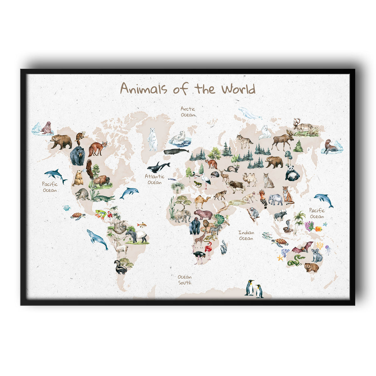 Pastel Animal World Map Poster for Kids – UK Custom Posters