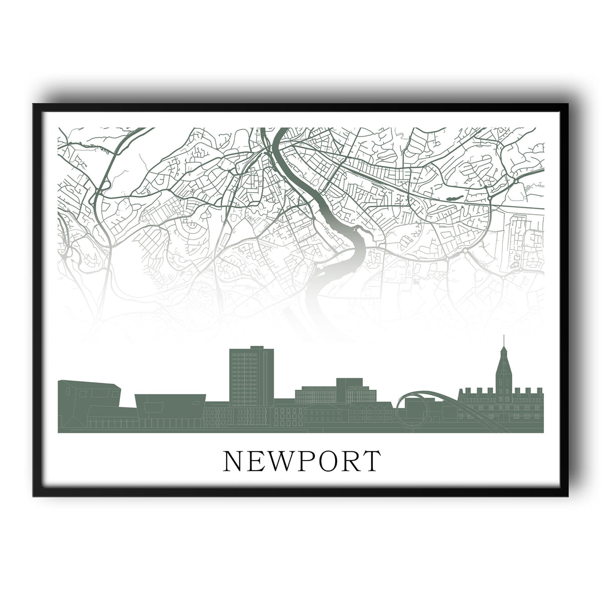 Newport Skylines Poster, Horizontal Poster With a Map – UK Custom Posters