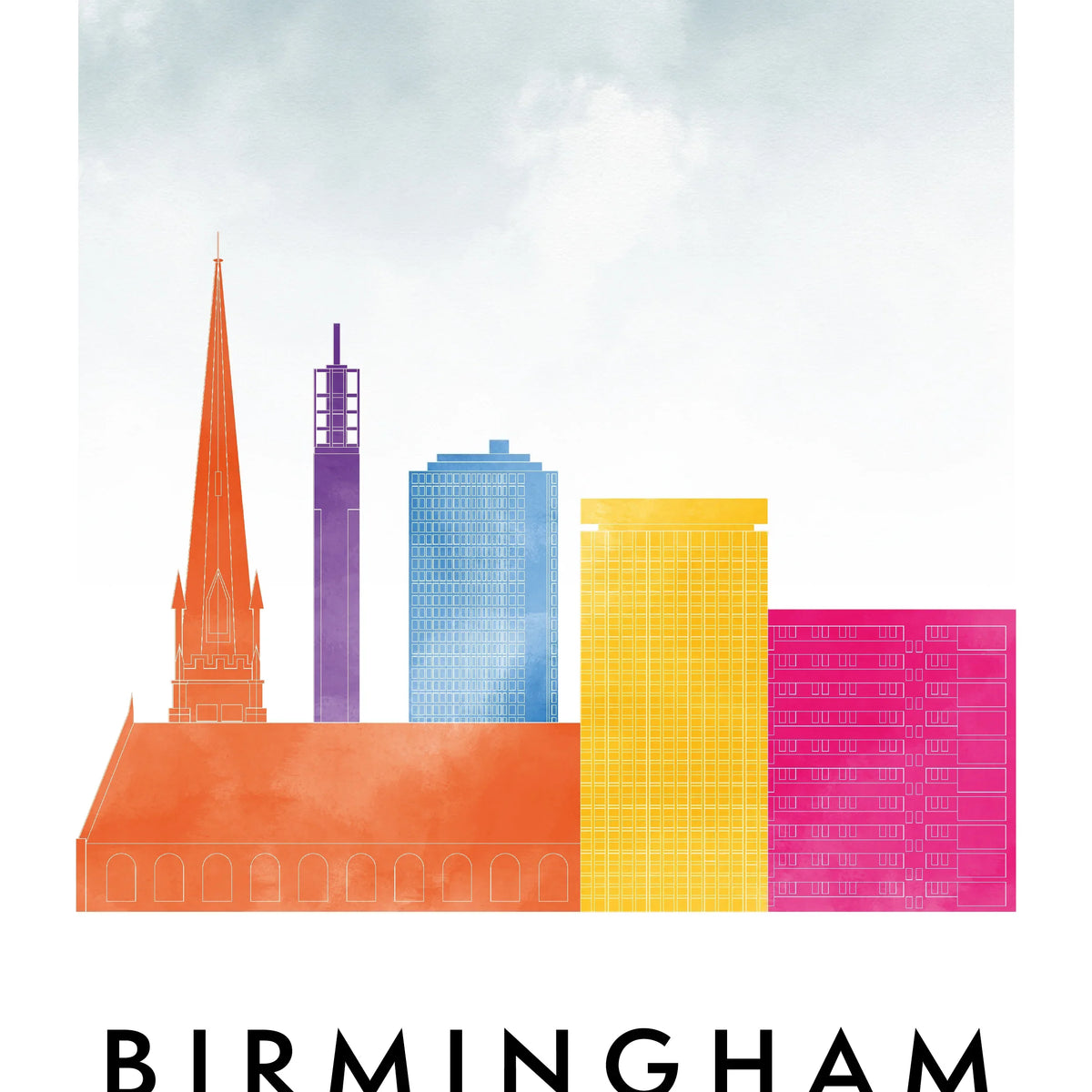 Birmingham, Skylines Poster, Watercolor style Skylines Poster – UK ...