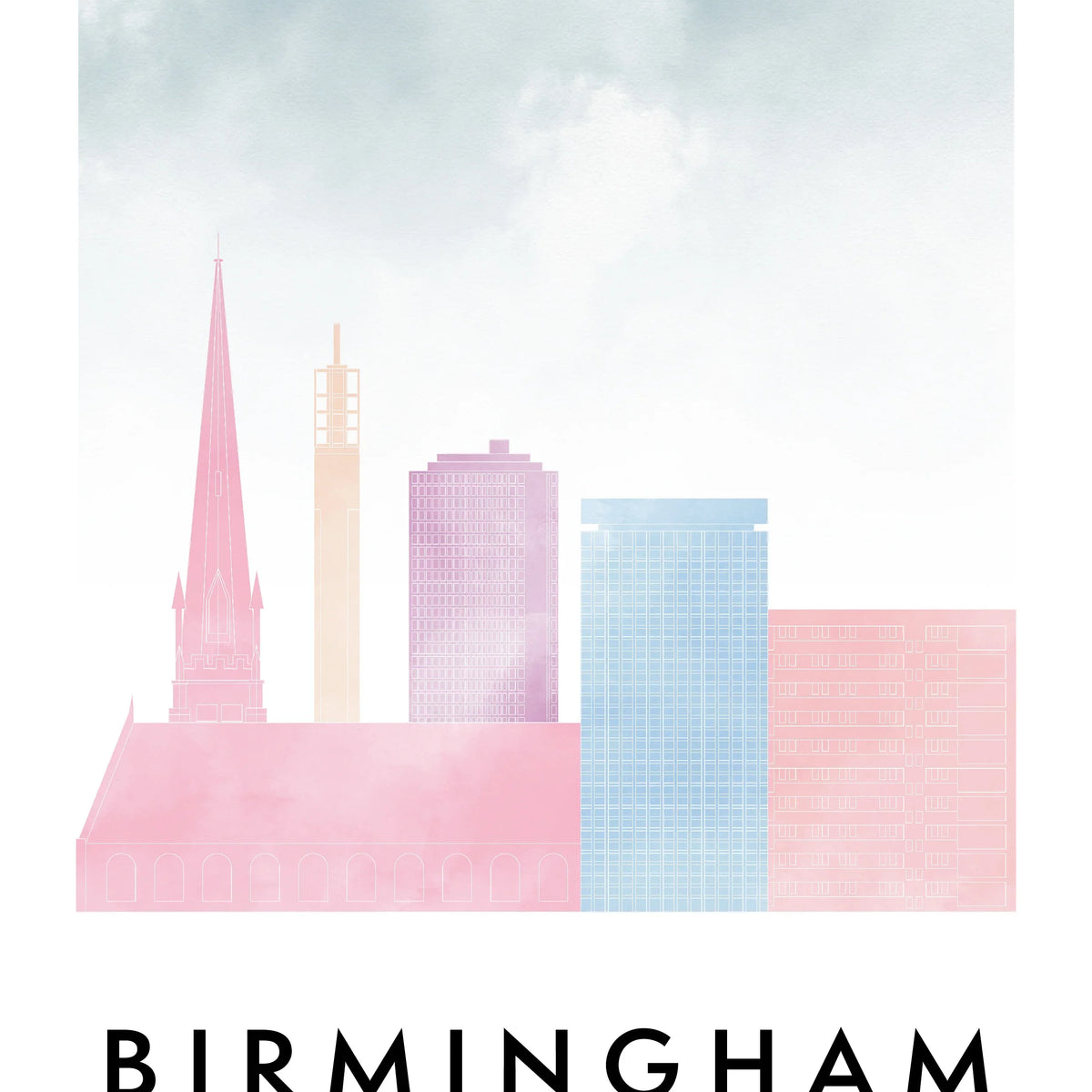 Birmingham Skylines Poster, Watercolor style Skylines Poster – UK ...