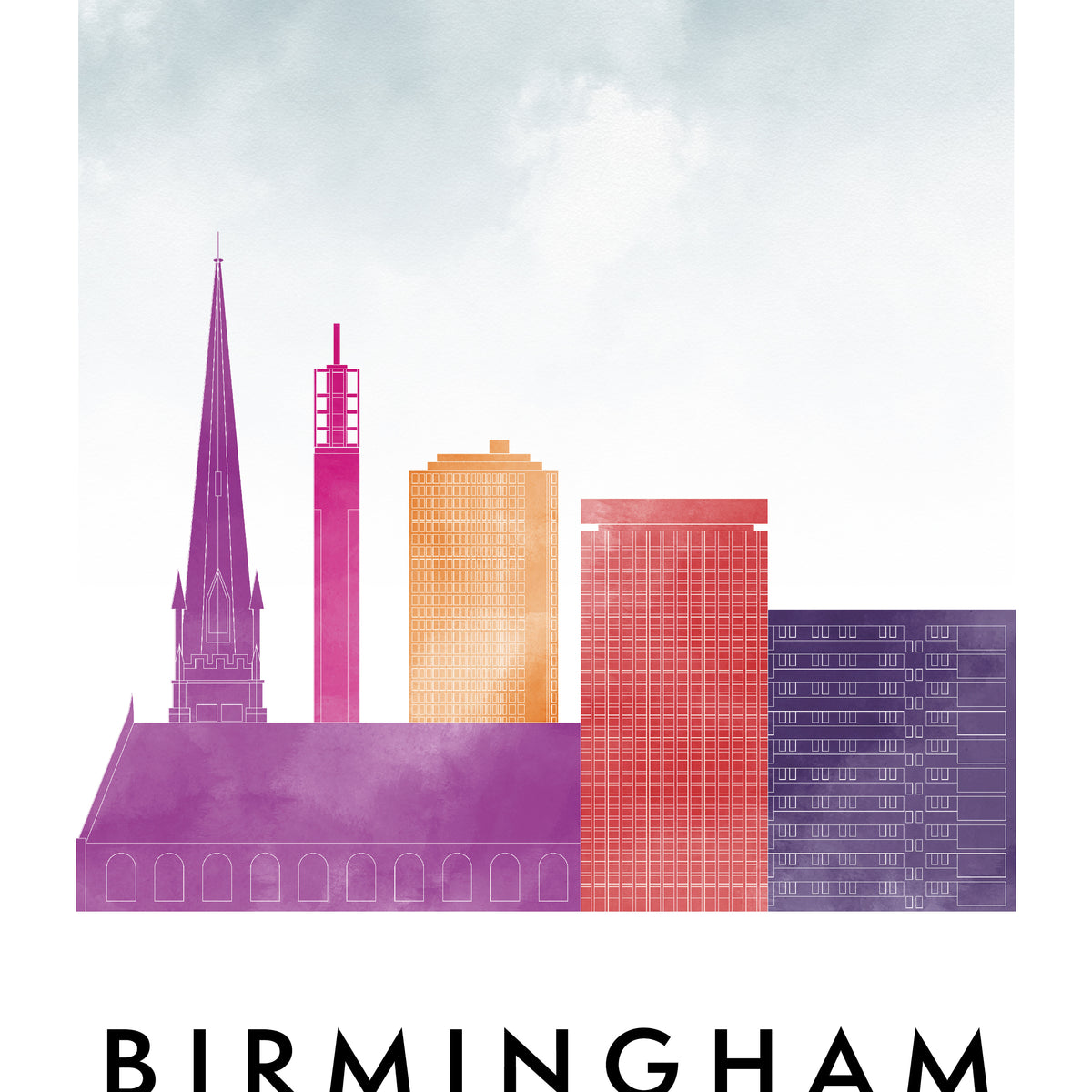 Birmingham Skylines Poster, Watercolor style Skylines Poster – UK ...