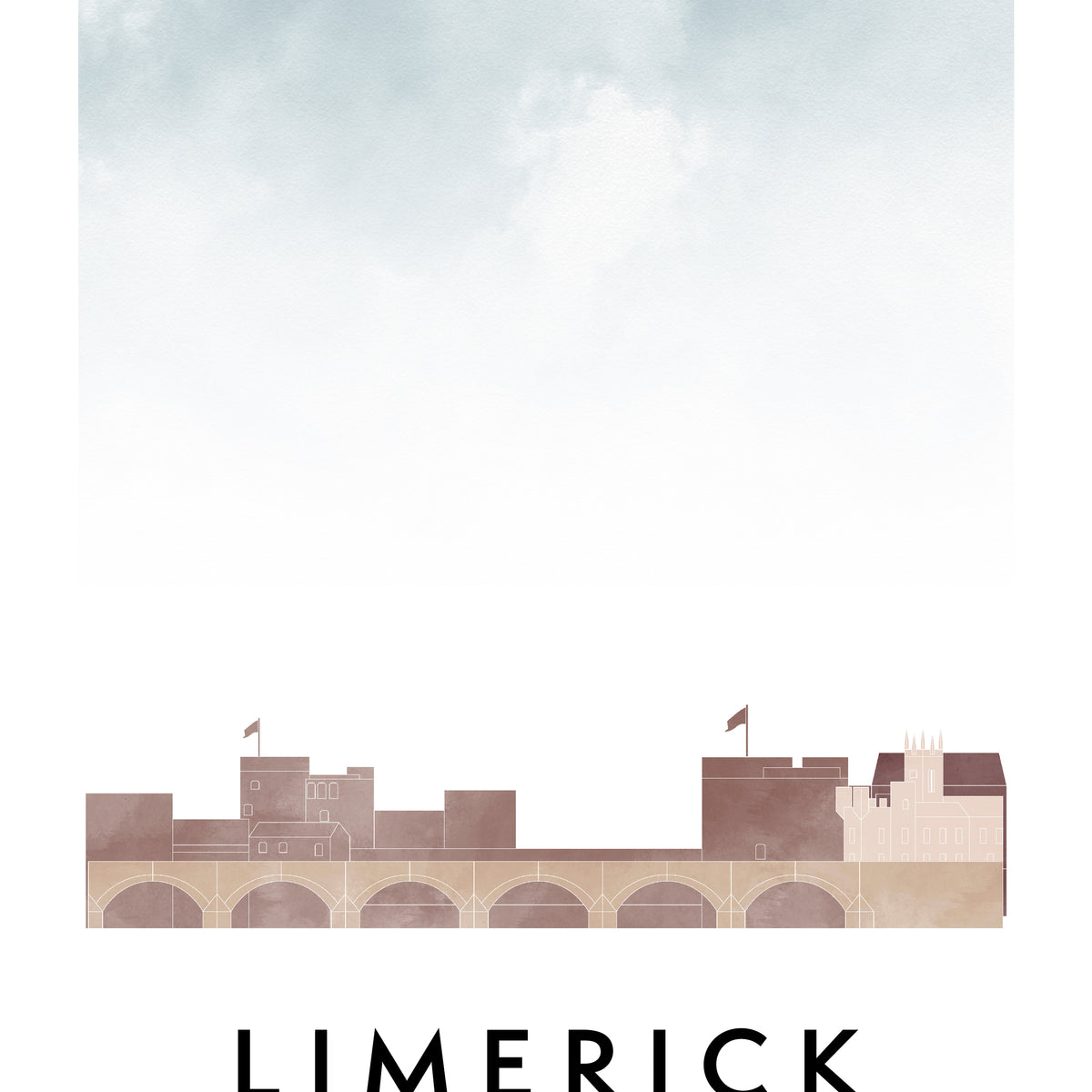 Limerick Skylines Poster, Watercolor style Skylines Poster – UK Custom ...