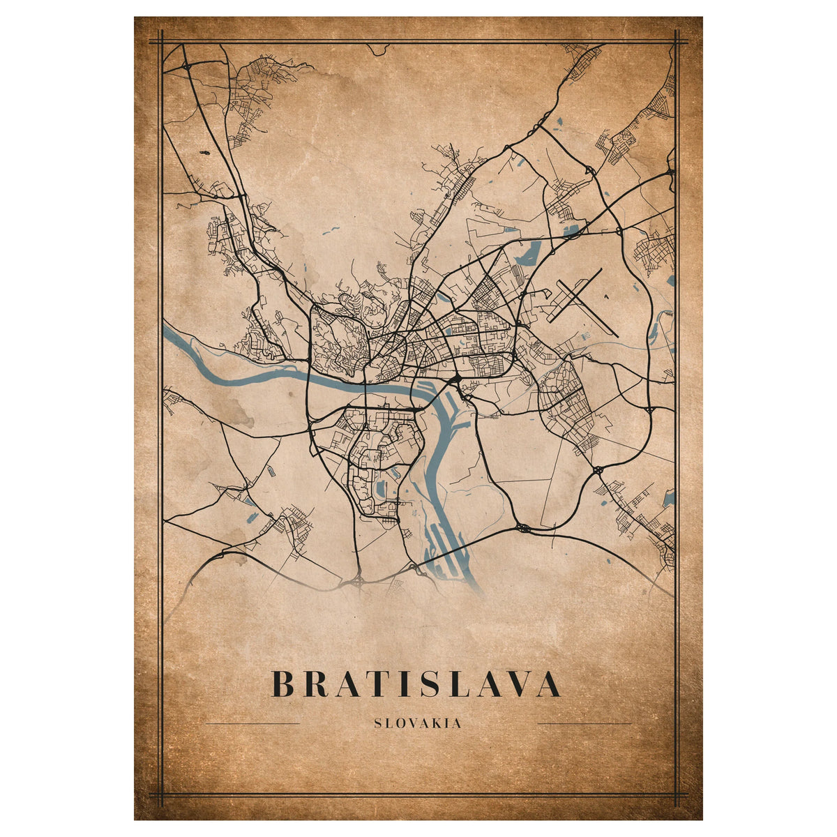 Bratislava, Slovakia Vintage Style Map Poster – UK Custom Posters