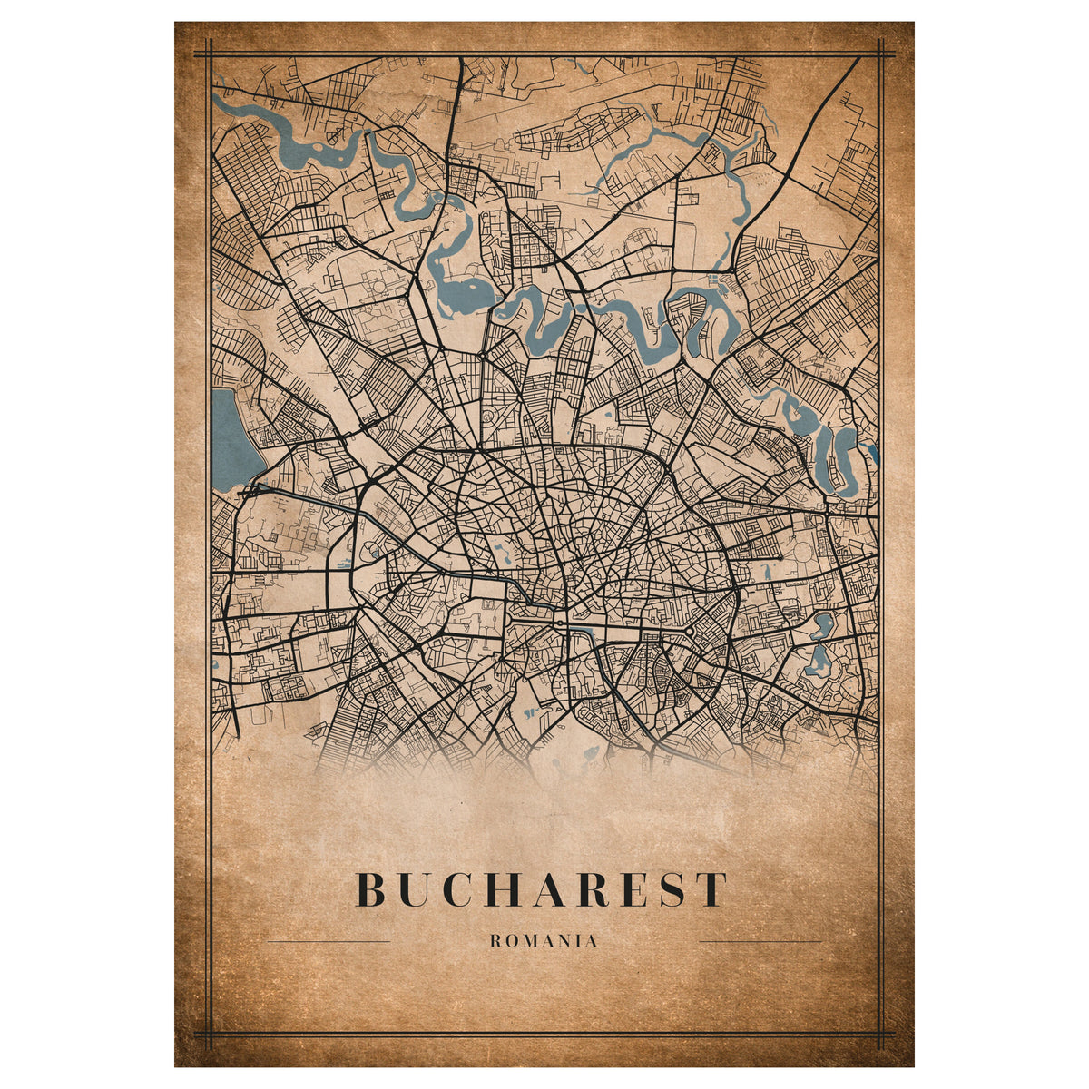 Bucharest, Romania Vintage Style Map Poster – UK Custom Posters