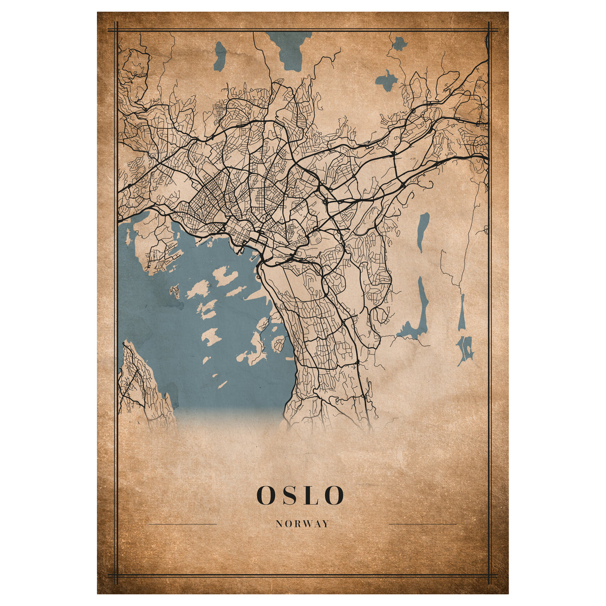 Oslo, Norway Vintage Style Map Poster – UK Custom Posters