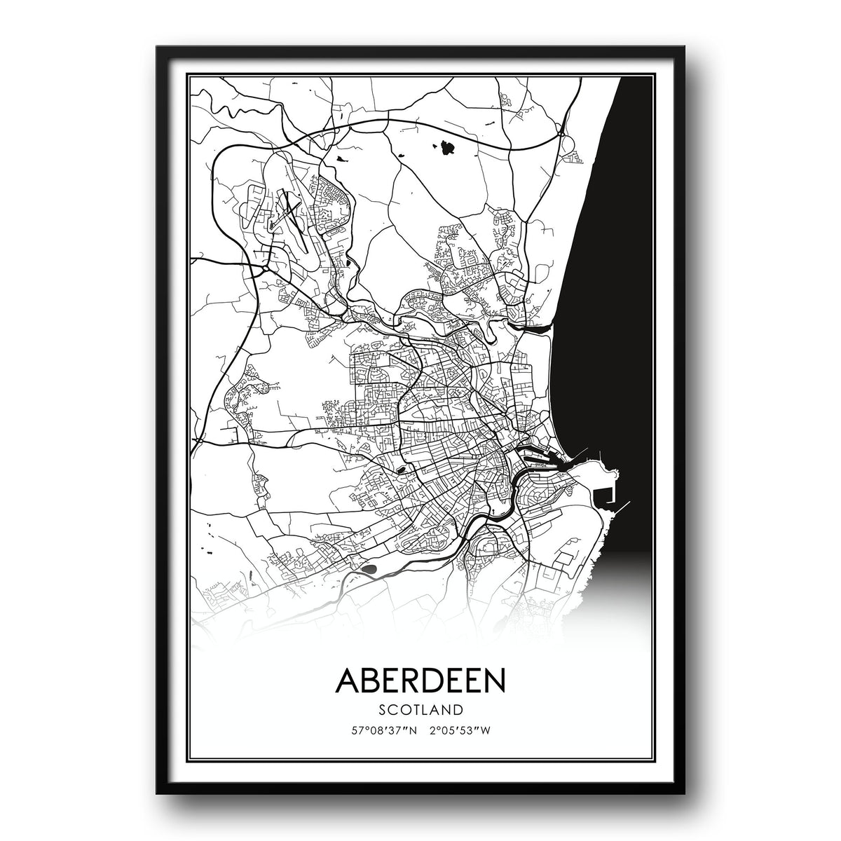 Aberdeen, Scotland Black and White Map Poster – UK Custom Posters