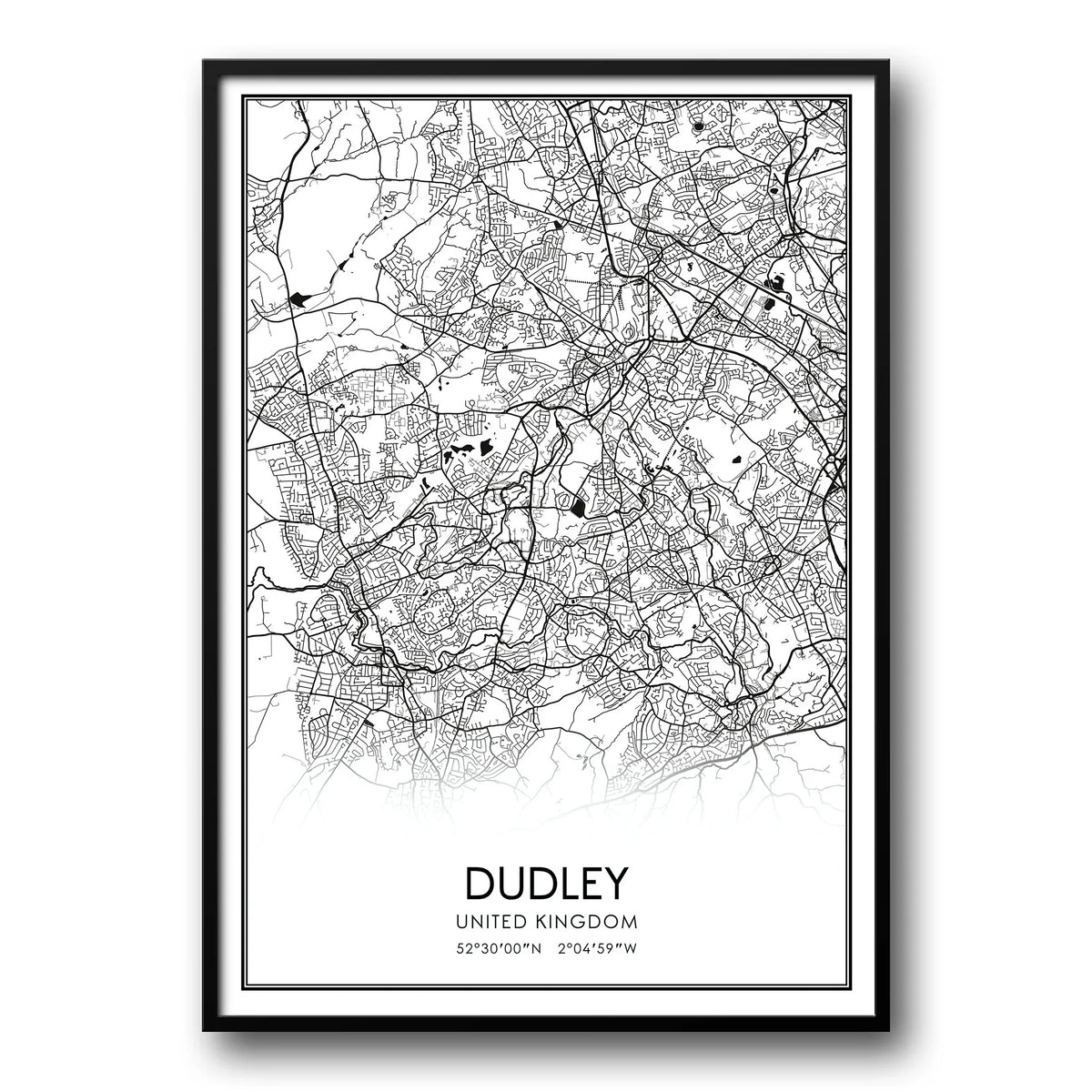 Dudley, UK Black and White Map Poster – UK Custom Posters