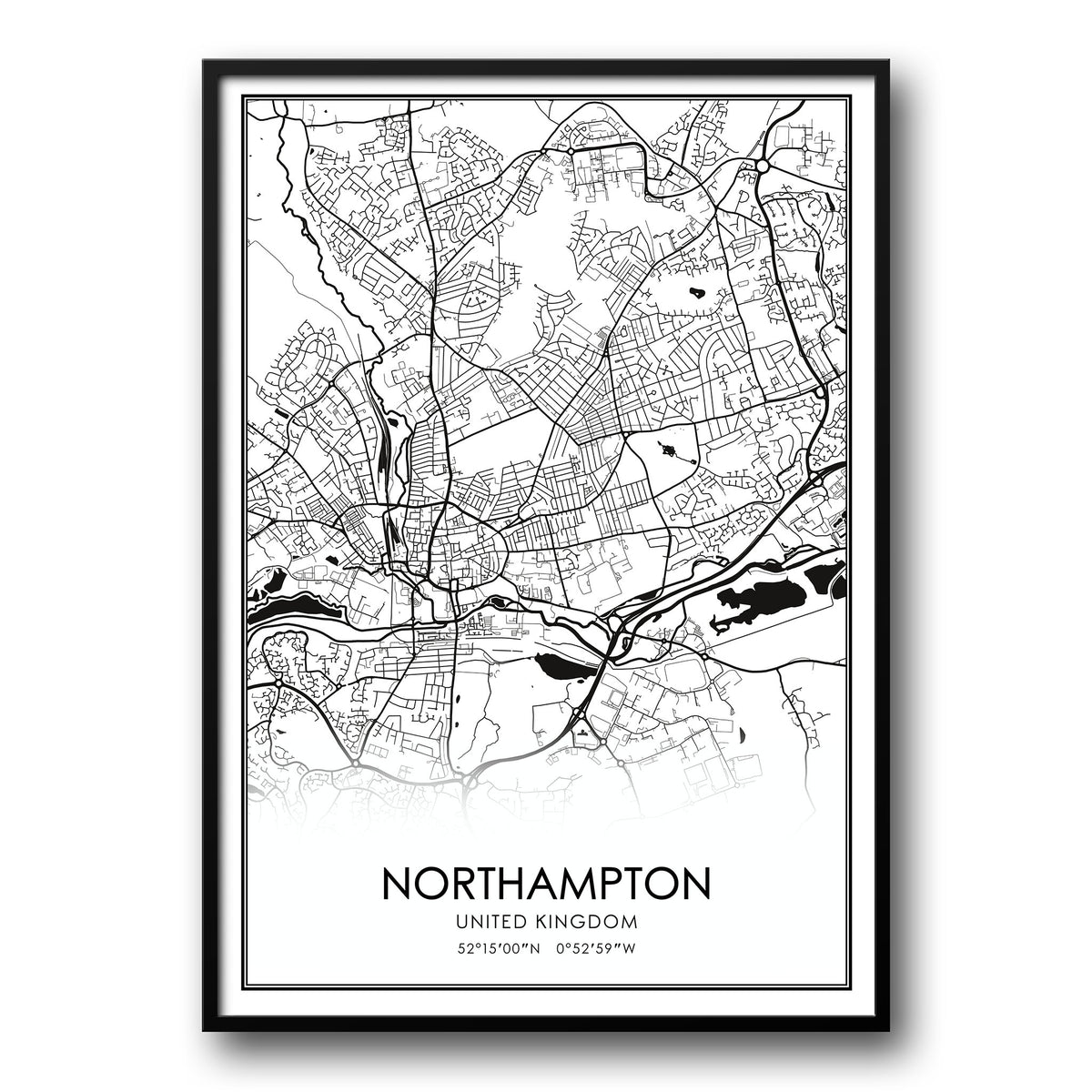 Northampton – Black & White City Print | Premium City Map Prints ...