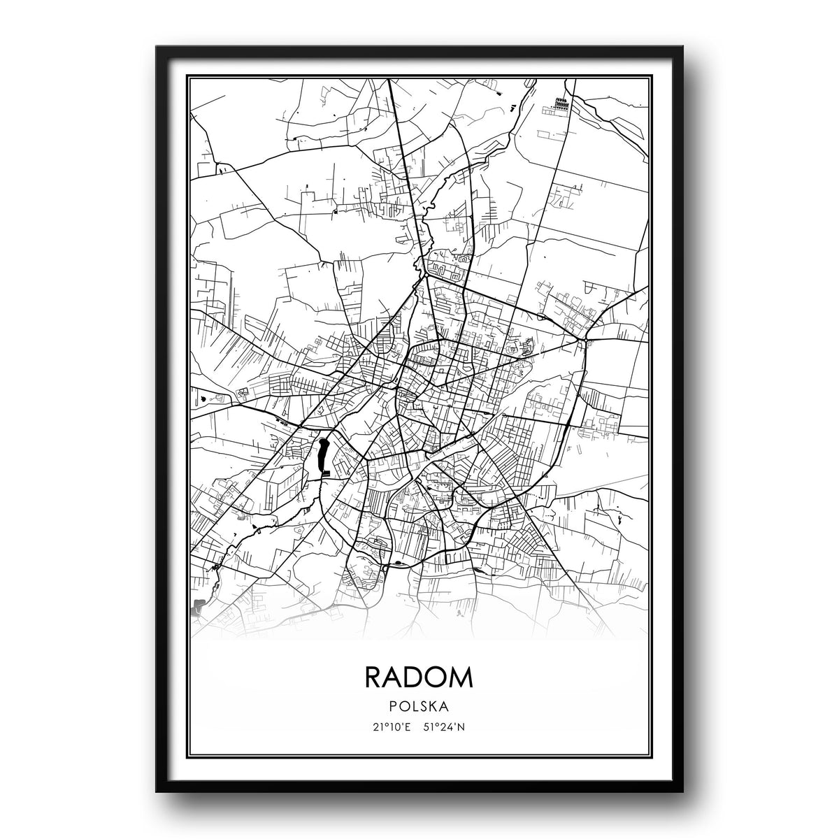 Radom, Poland Black and White Map Poster – UK Custom Posters