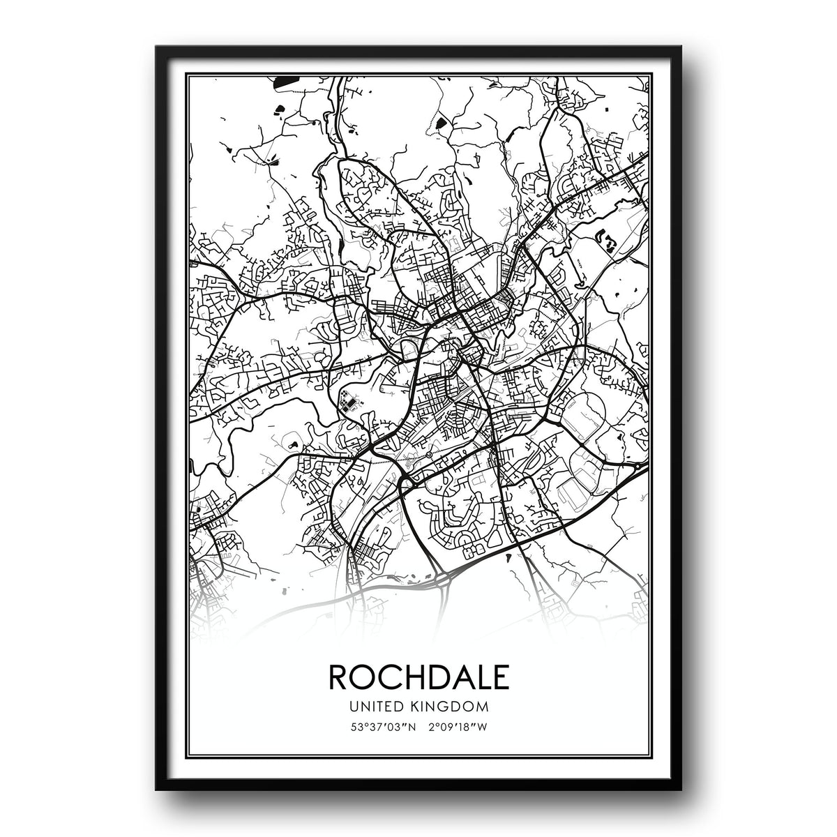 Rochdale – Black & White City Print | Premium City Map Prints & Decor ...