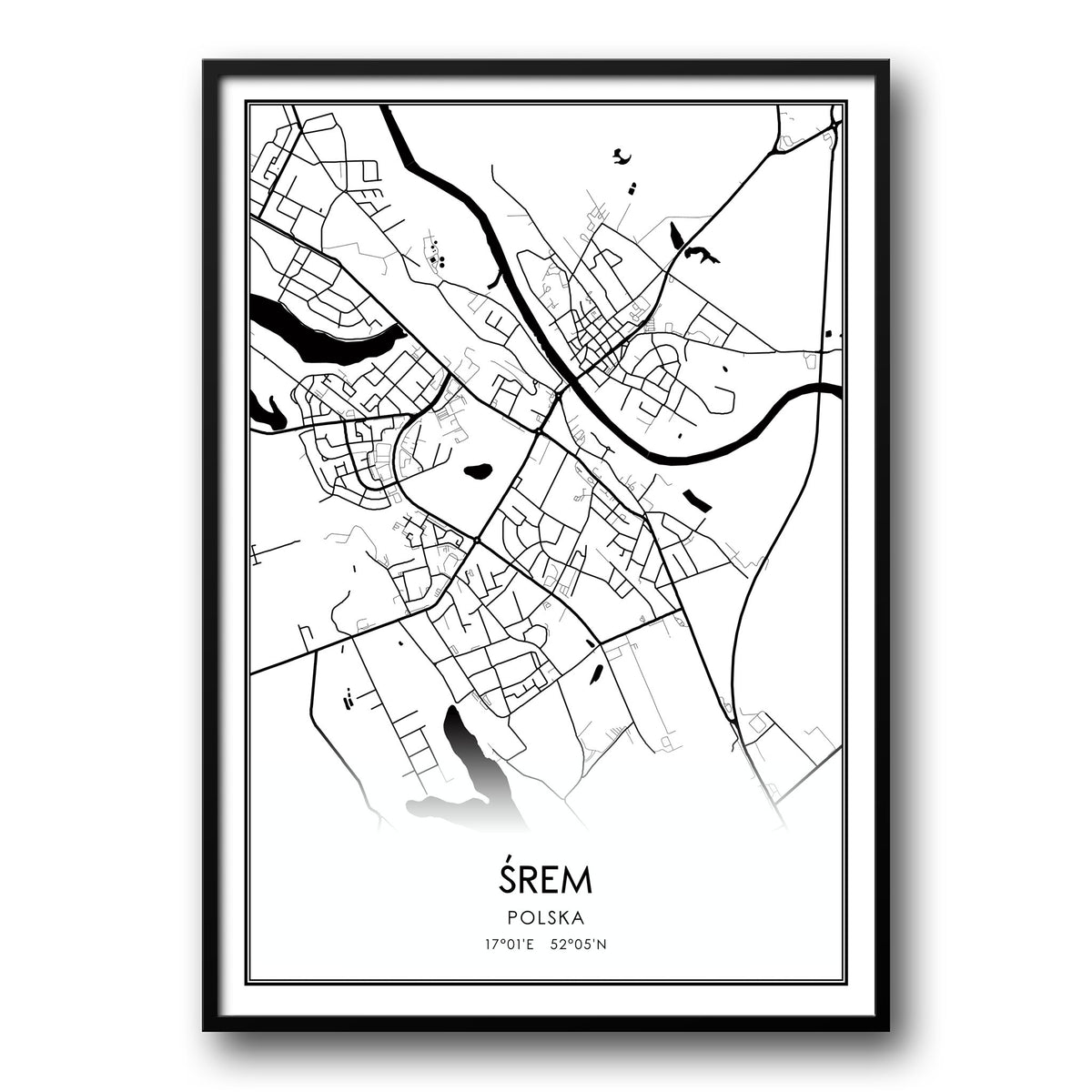 Srem, Poland Black and White Map Poster – UK Custom Posters