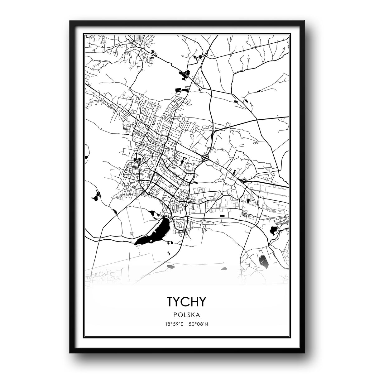 Tychy, Poland Black and White Map Poster – UK Custom Posters