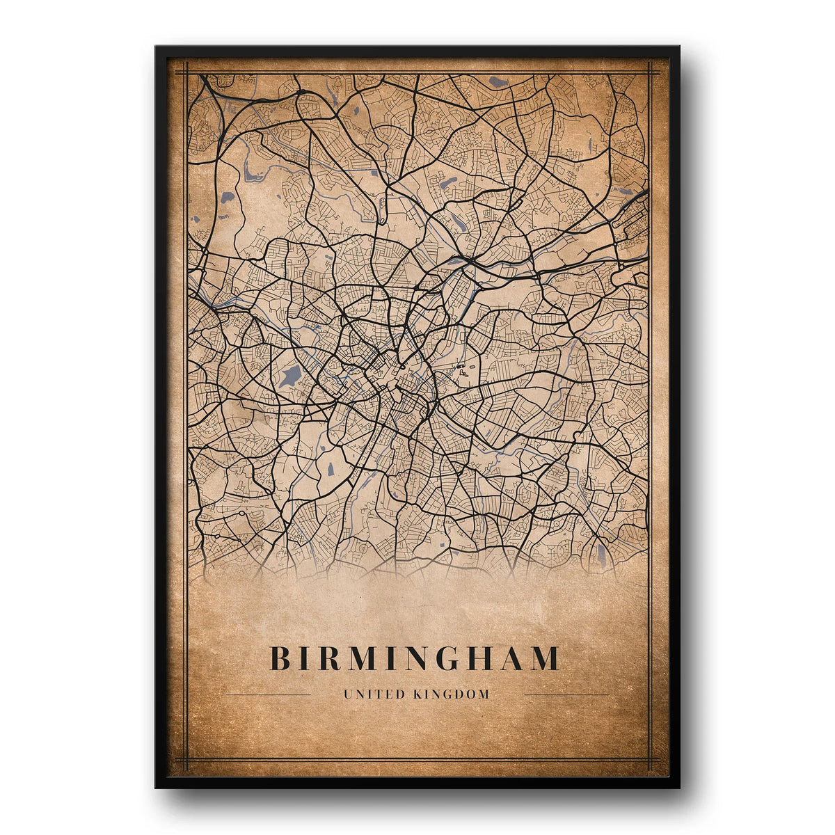 Birmingham, UK Vintage Style Map Poster – UK Custom Posters