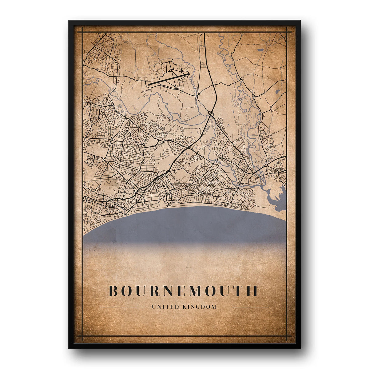 Bournemouth, UK Vintage Style Map Poster – UK Custom Posters