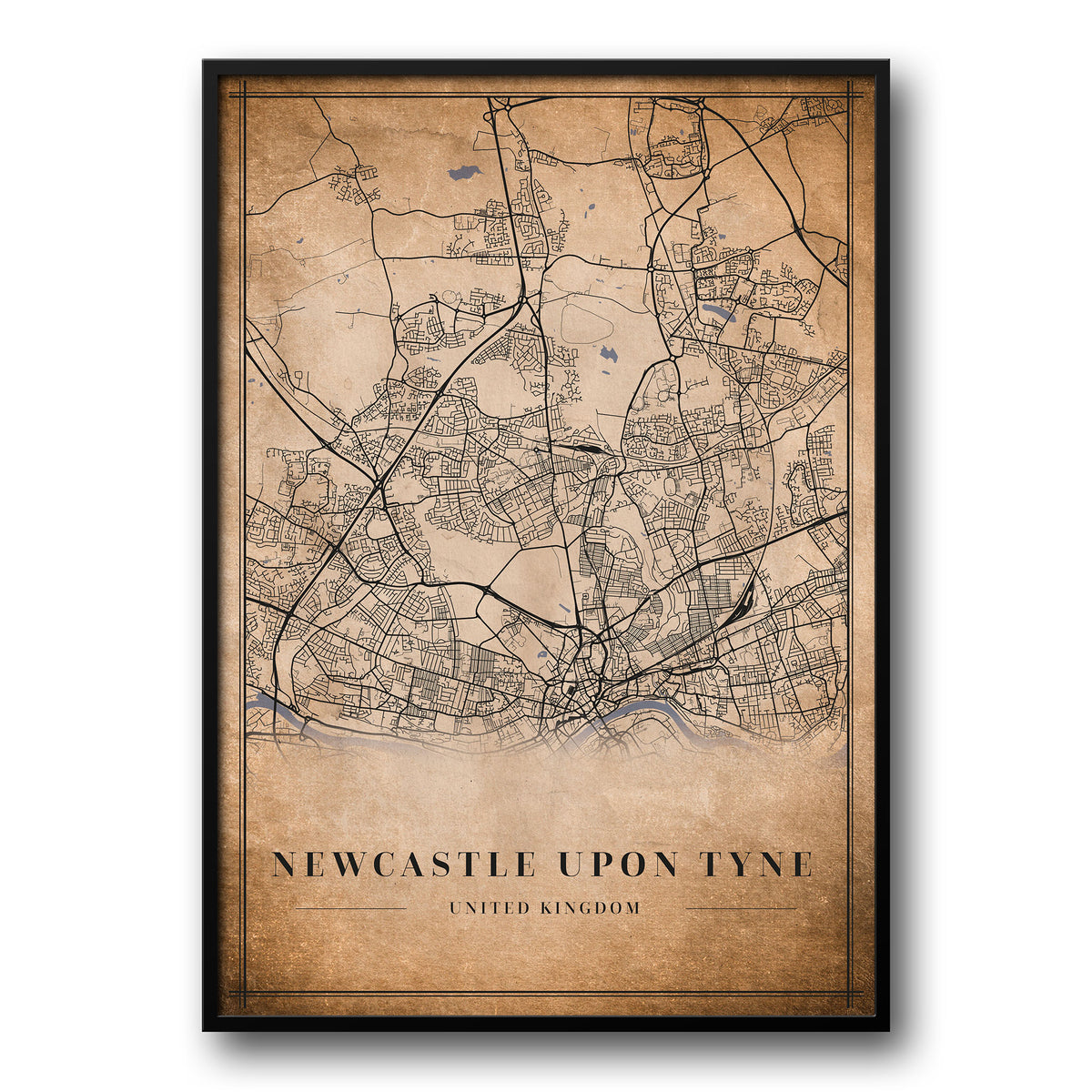 Newcastle Upon Tyne, UK Vintage Style Map Pos – UK Custom Posters