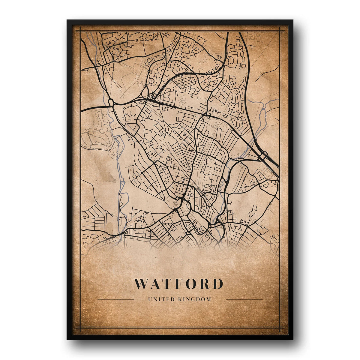 Watford, UK Vintage Style Map Poster – UK Custom Posters
