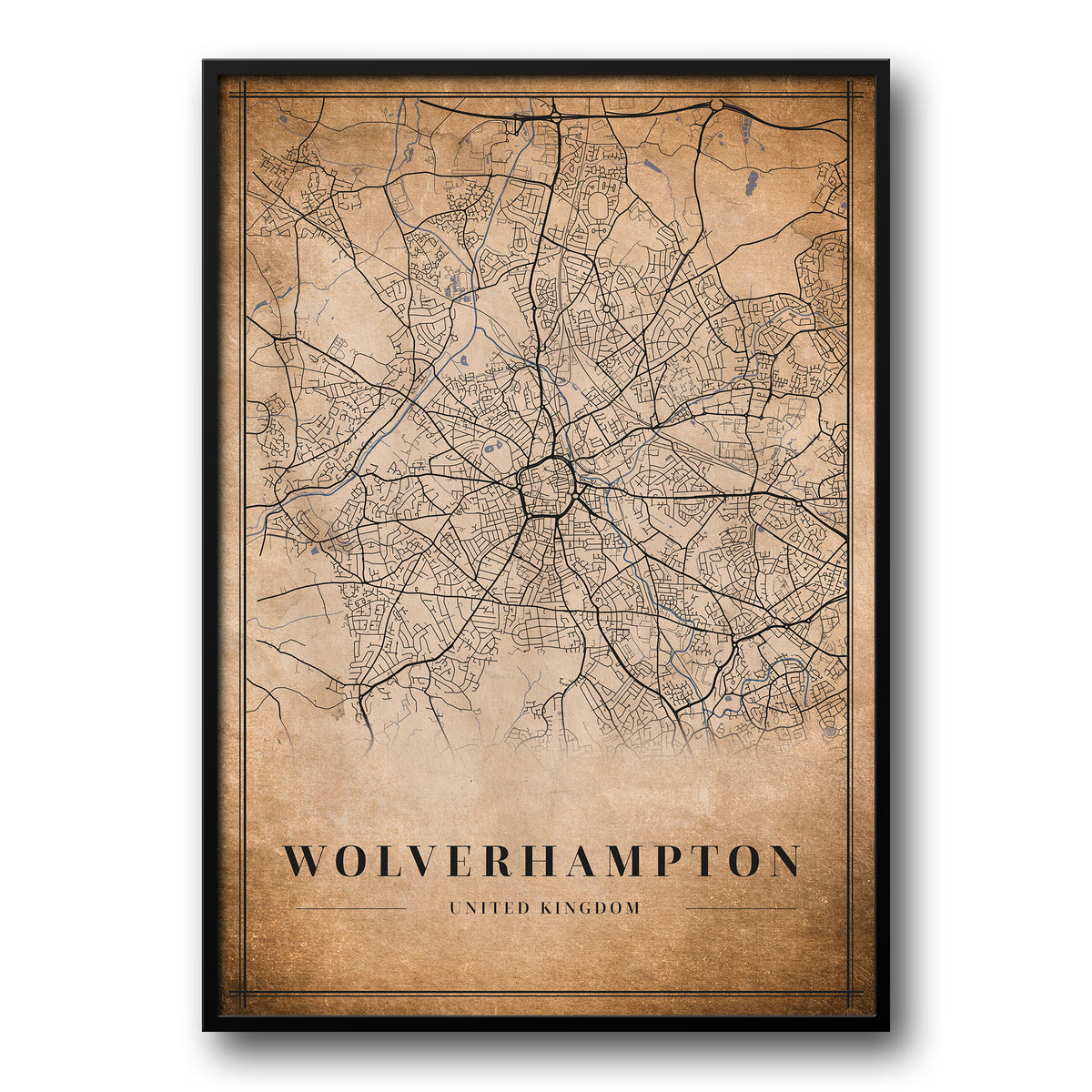 Wolverhampton,UK Vintage Style Map Pos – UK Custom Posters