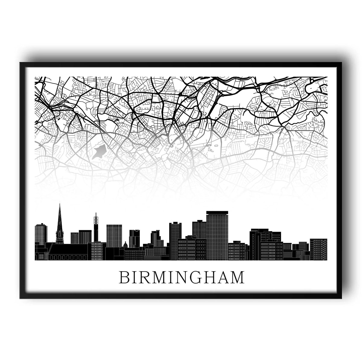 Birmingham Skylines Poster, Horizontal Poster With a Map – UK Custom ...