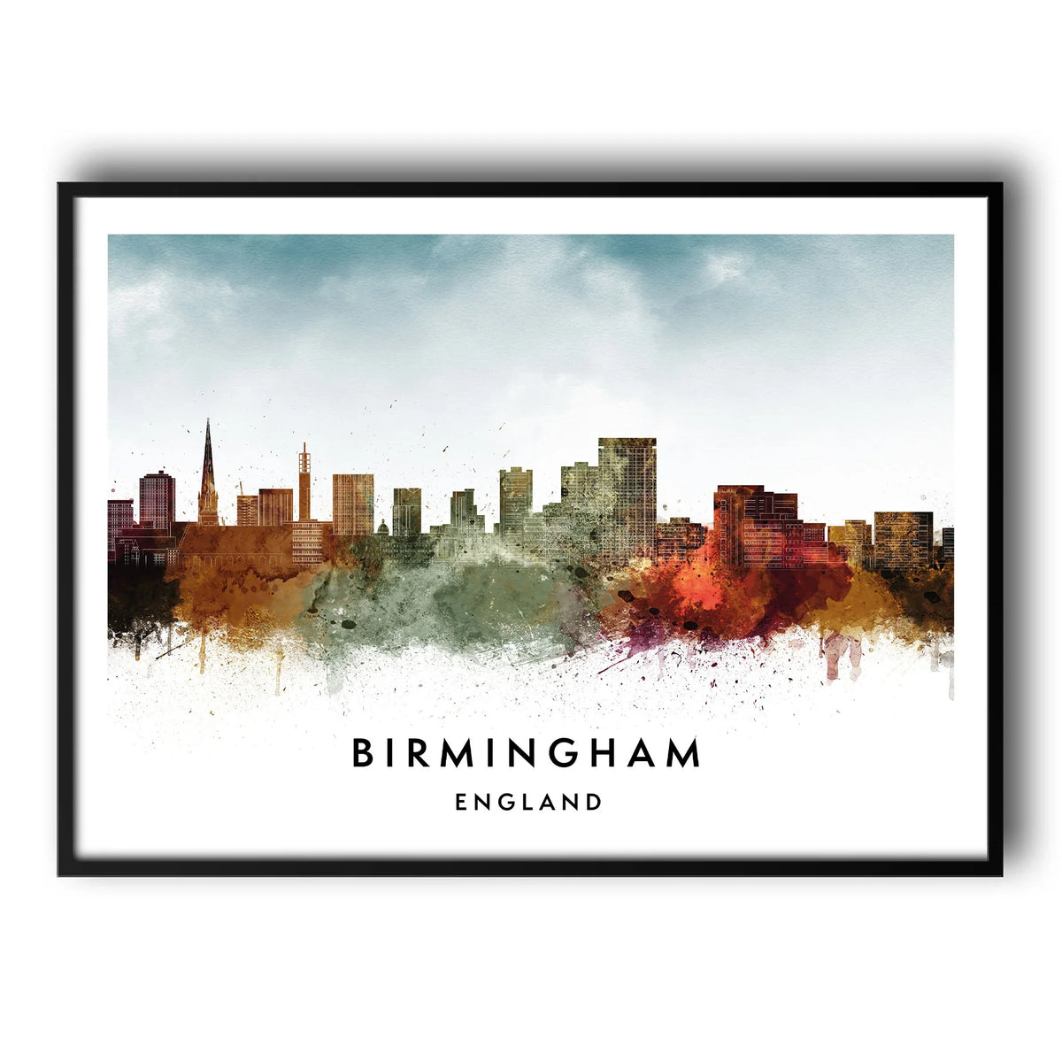 Birmingham Skylines Poster, Watercolor style Skylines Poster – UK ...
