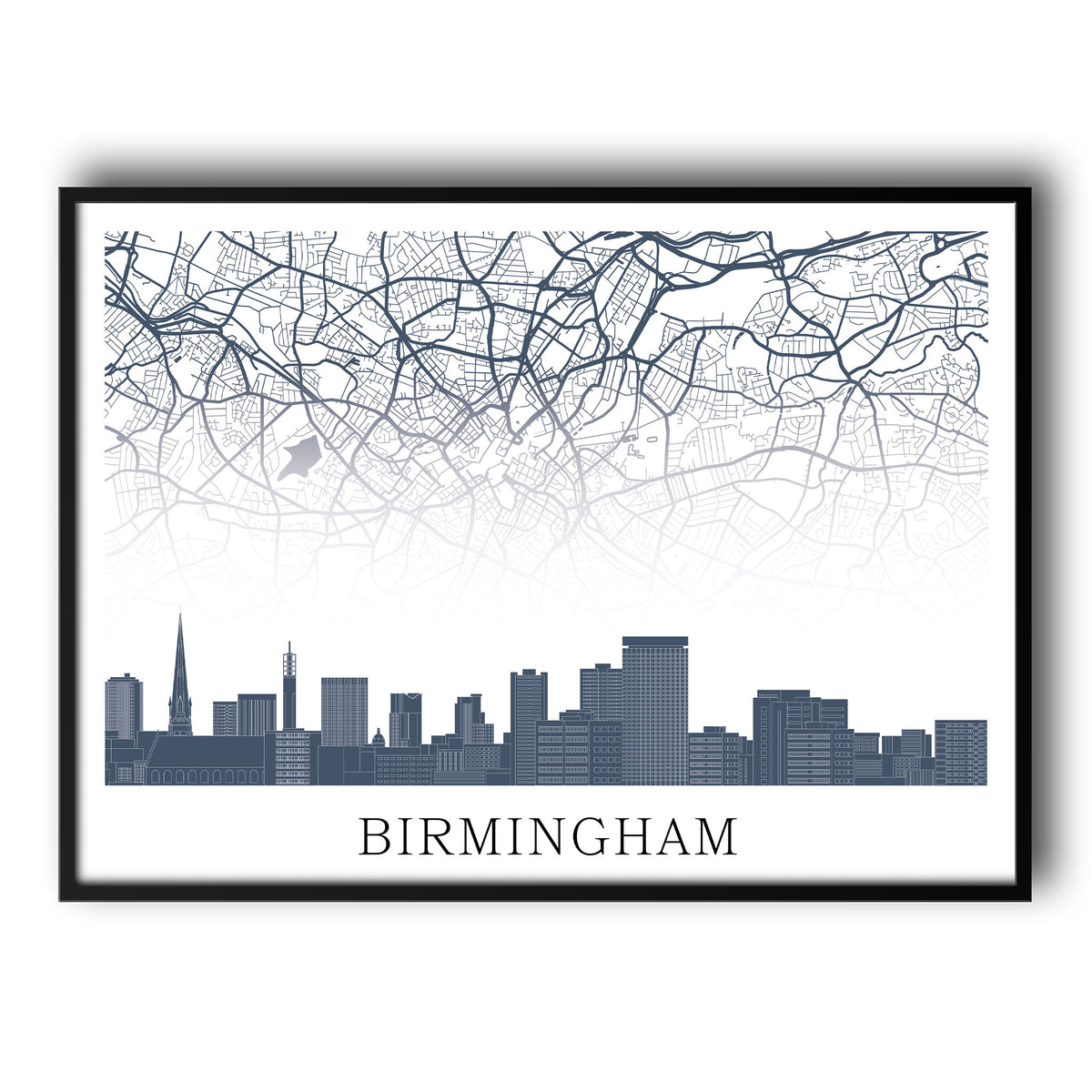 Birmingham Skylines Poster, Horizontal Poster With a Map – UK Custom ...