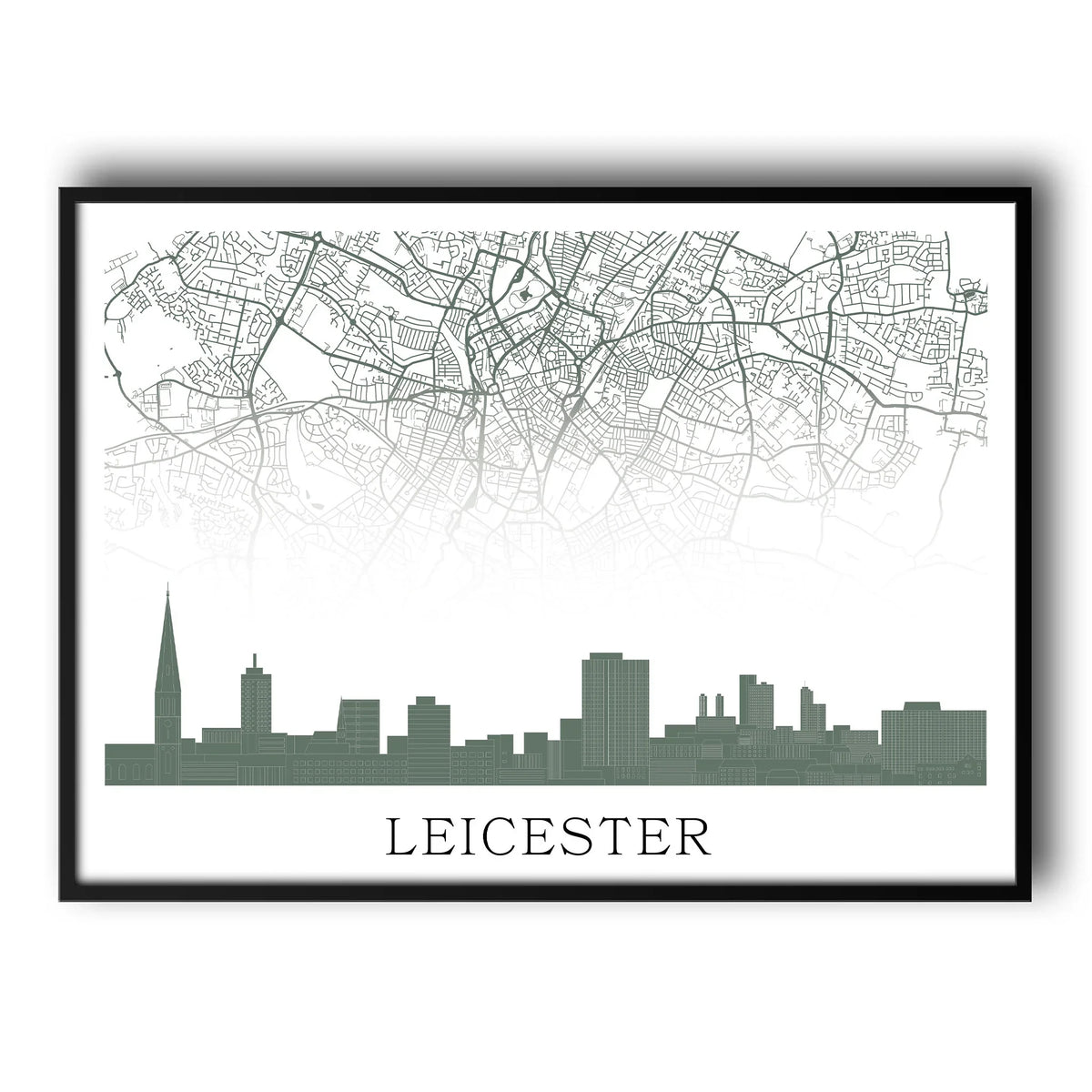 Leicester Skylines Poster, Horizontal Poster With a Map – UK Custom Posters