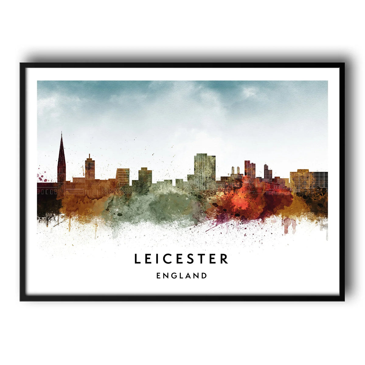 Leicester Skylines Poster, Watercolor style Skylines Poster – UK Custom ...