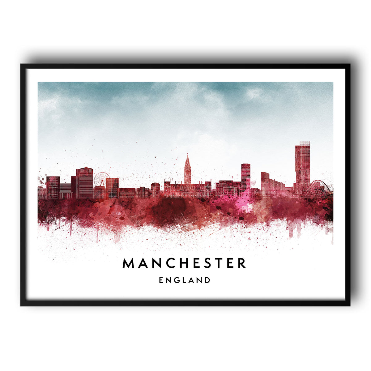 Manchester Skylines Poster, Watercolor style Skylines Poster – UK ...