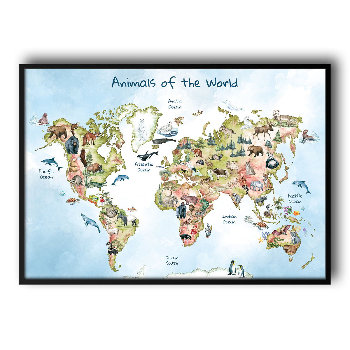 Animals World Map Posters For Kids – UK Custom Posters