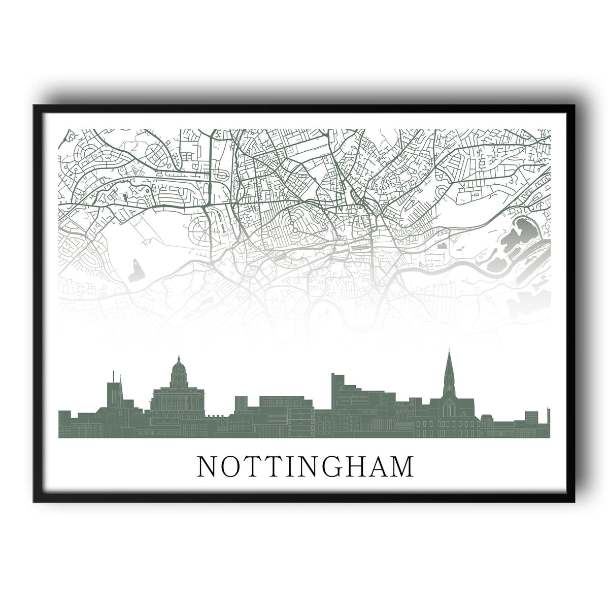 Nottingham Skylines Poster, Horizontal Poster With a Map – UK Custom ...