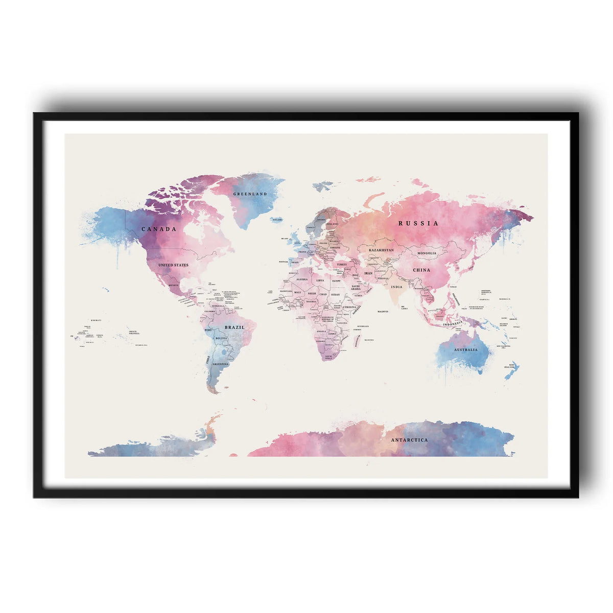 Detailed Watercolour World Map | Stunning Artwork – UK Custom Posters